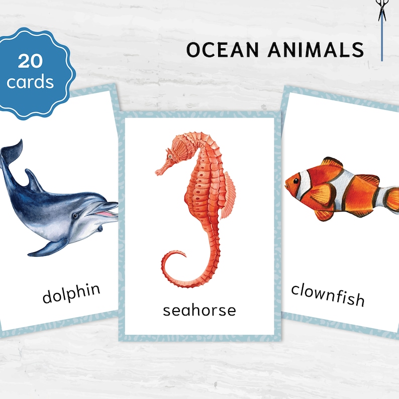 Sea Animal Flashcards for Montessori Learning - Educational Homeschool ...