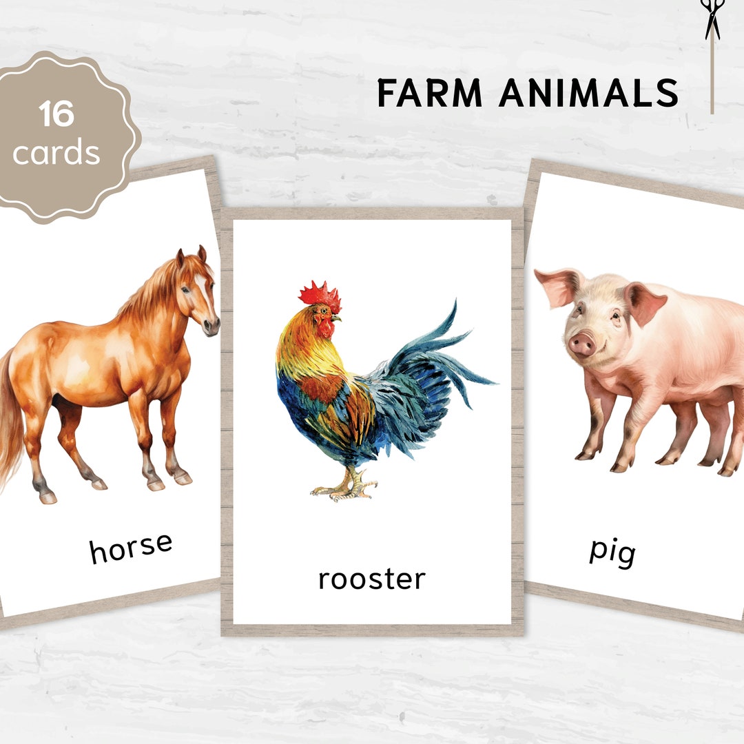 Watercolor Montessori Flashcards Farm Animals Learning A Printable ...