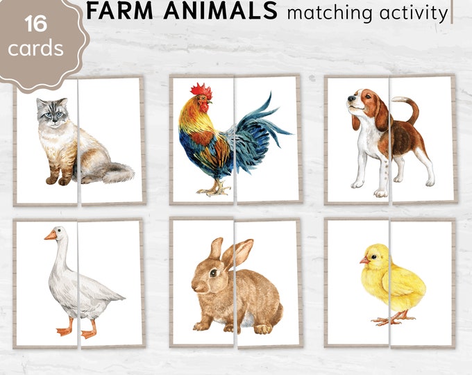 Farm Animal Matching Cards. Printable Preschool Activity. Educational ...