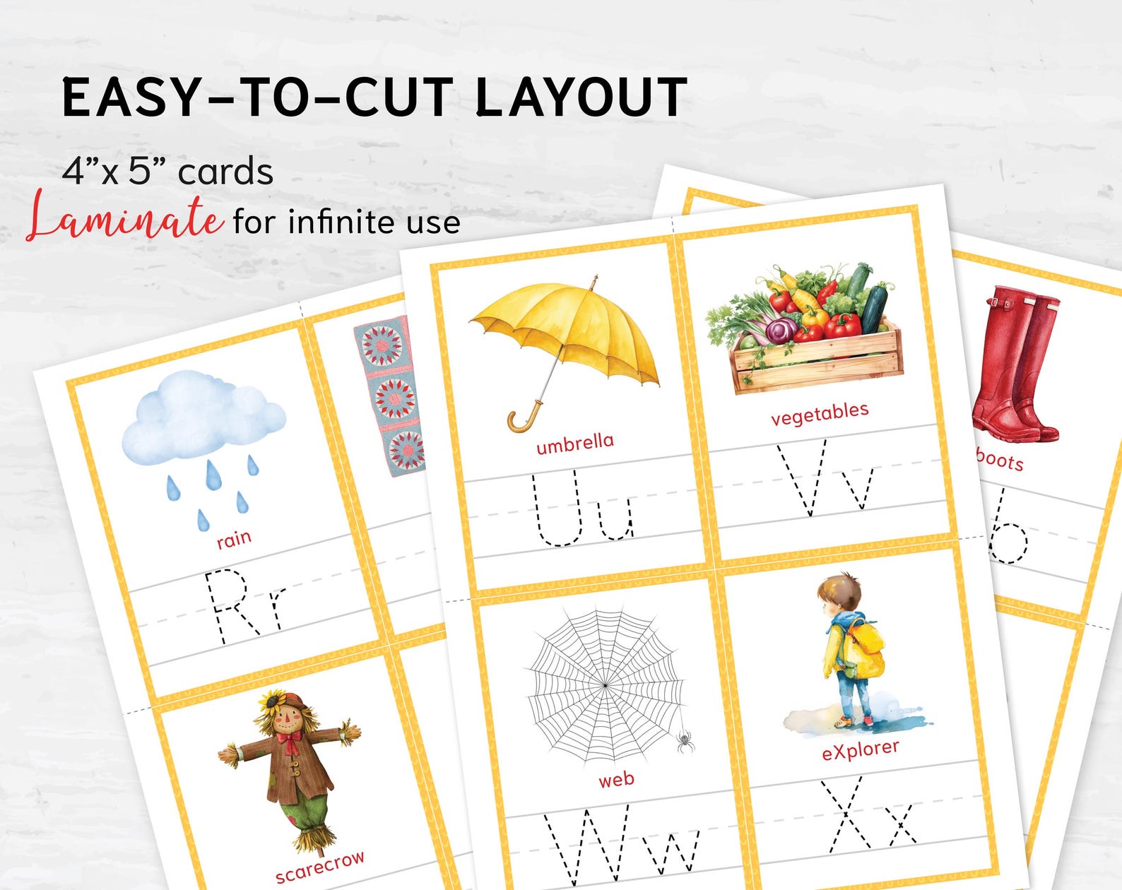 Fall Alphabet Tracing Cards – Printable Autumn Themed Letter Learning ...