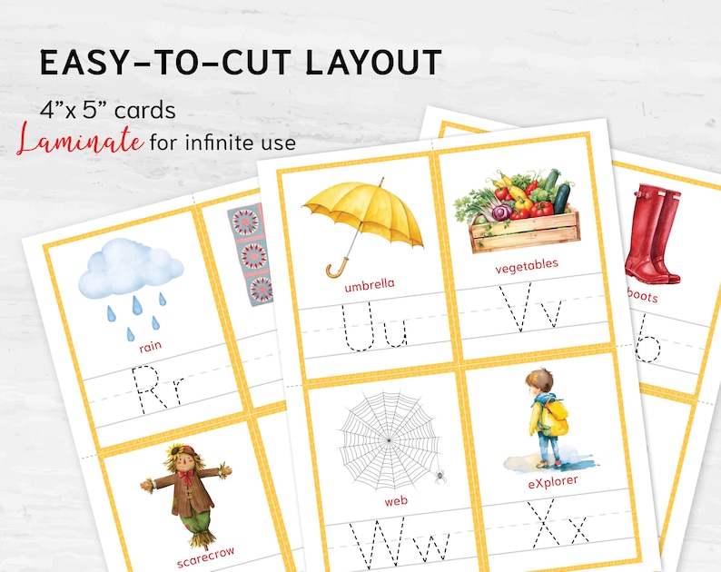 Fall Alphabet Tracing Cards – Printable Autumn Themed Letter Learning ...