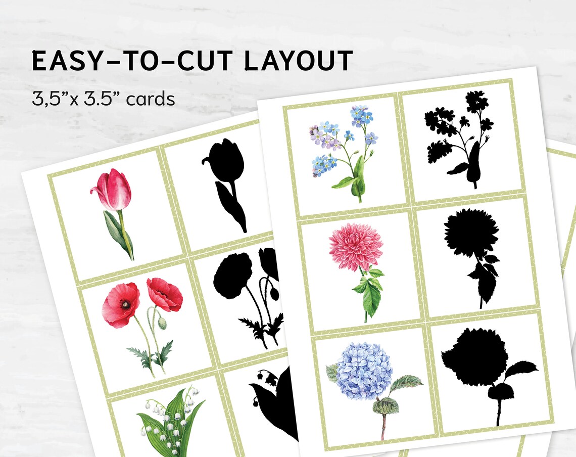 Flower Shadow Matching Cards. Montessori-based Learning Activity for ...