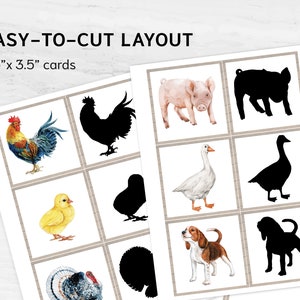Farm Animal Shadows: Barnyard Montessori Matching Activity, Livestock ...