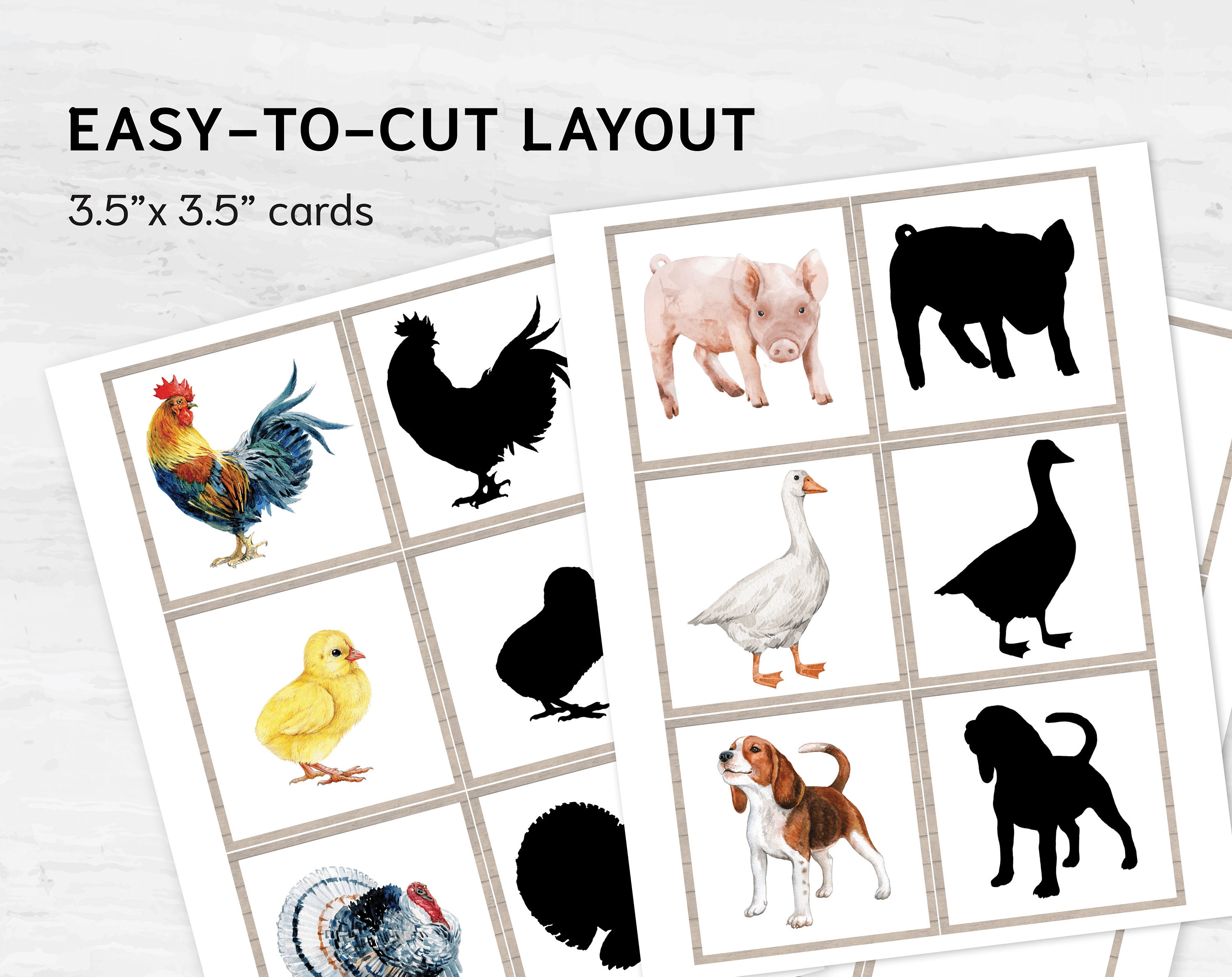 Farm Animal Shadows: Barnyard Montessori Matching Activity, Livestock ...