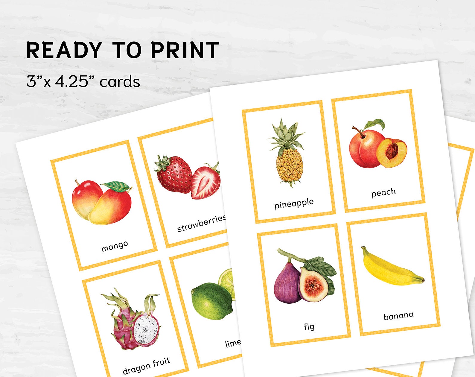 Montessori Fruit Flashcards. Vibrant Watercolor Learning Set - Etsy