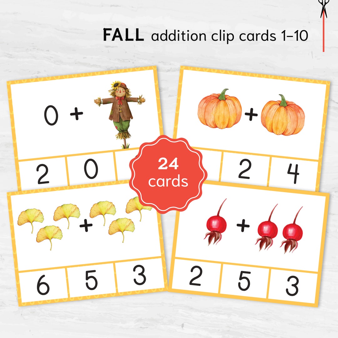 Montessori Fall Addition Cards: Preschool Math Practice (digital ...