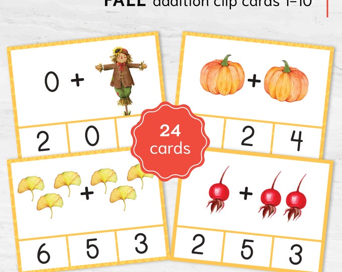 Montessori Fall Addition Cards: Preschool Math Practice (digital ...