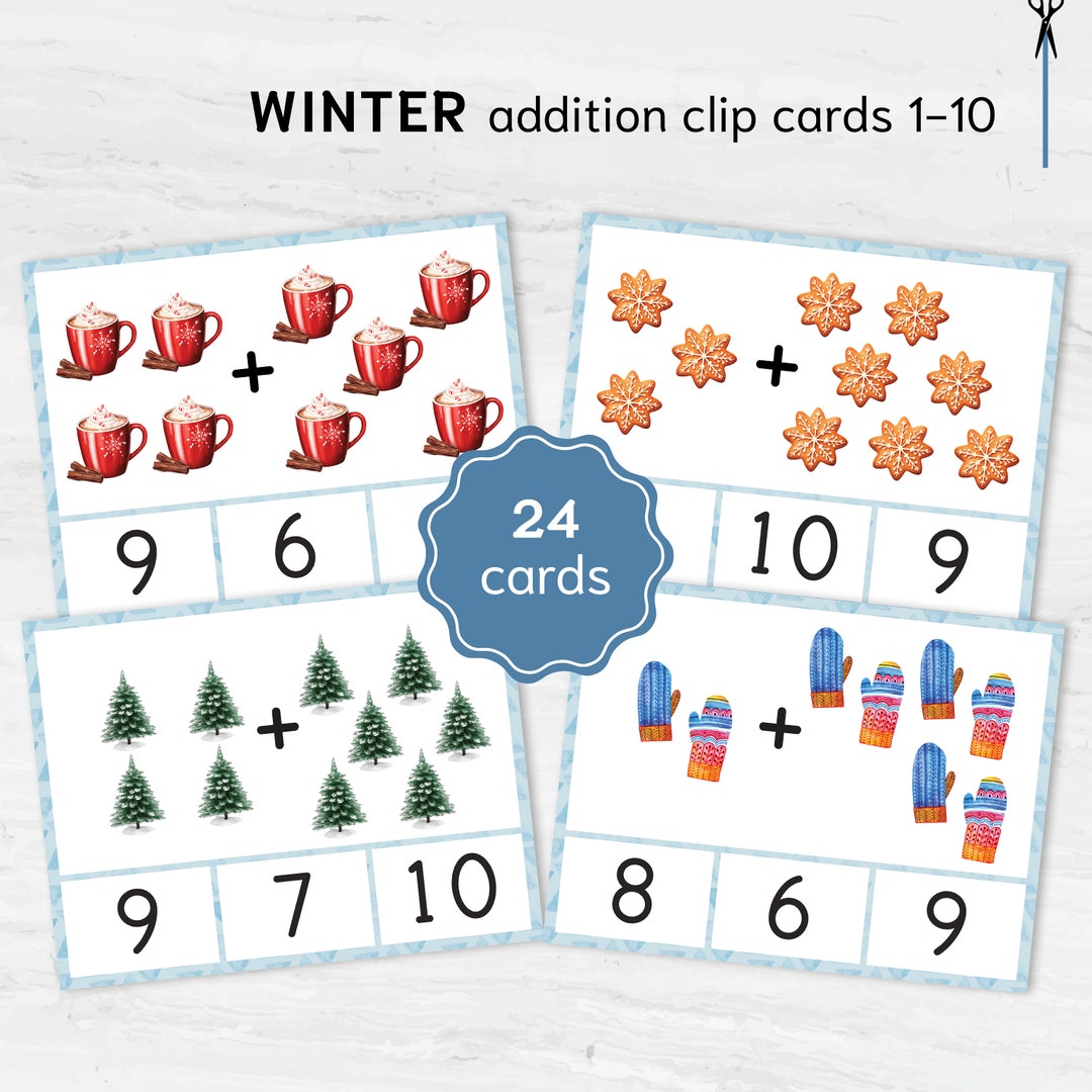 Addition Count & Clip Cards Printable Winter Activity. Preschool Math ...