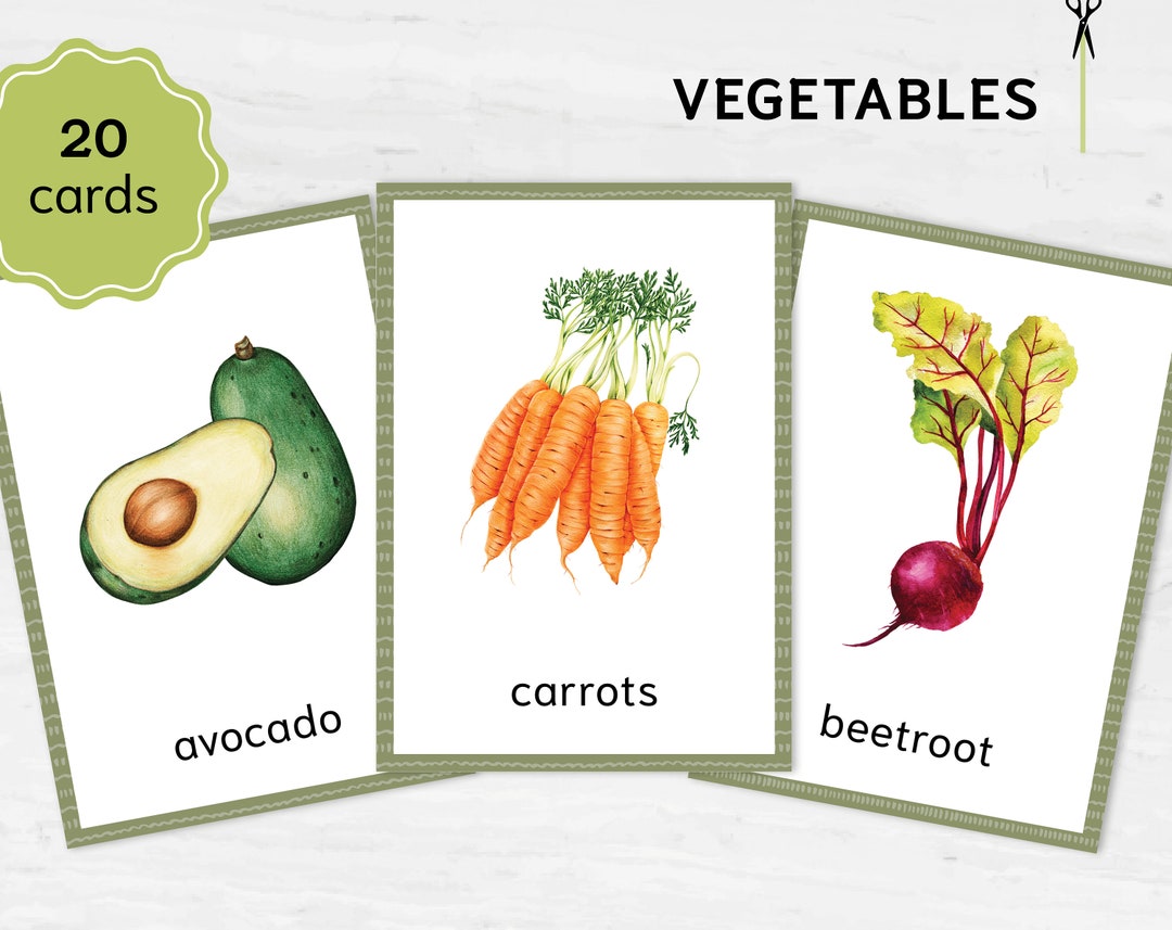 Montessori Vegetable Flashcards. Printable Vocabulary Cards for ...