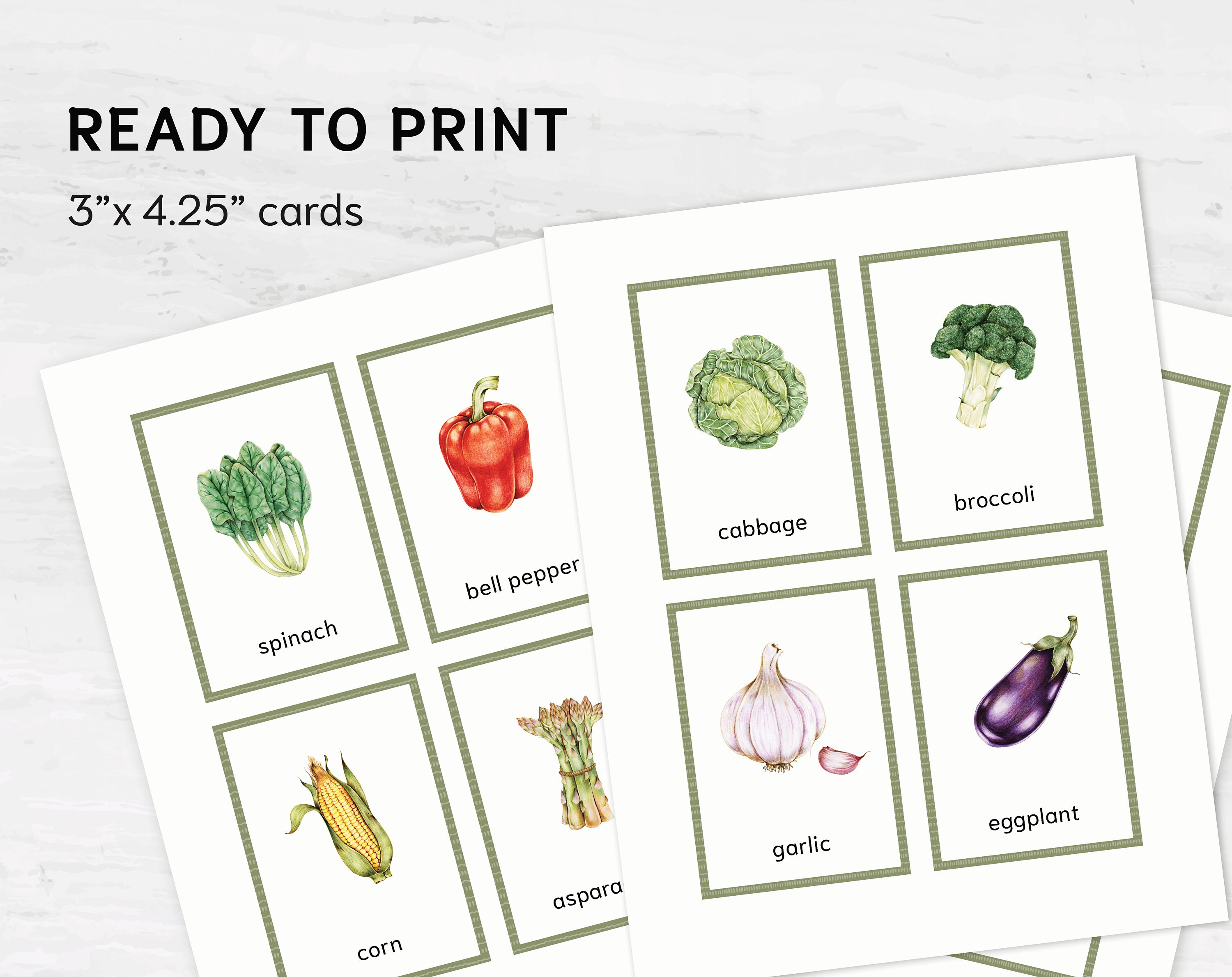 Montessori Vegetable Flashcards - Printable Vocabulary Cards for ...