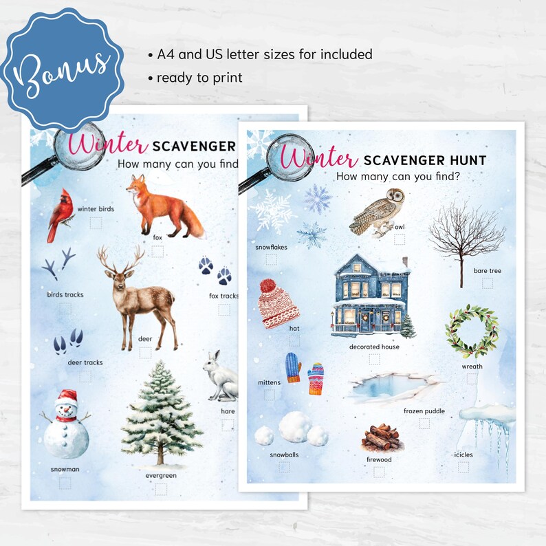 Printable Winter Scavenger Hunt for Kids Fun Winter Nature Activity ...