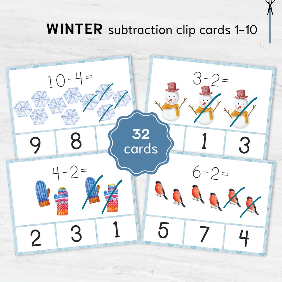 Winter Subtraction Clip Cards: Fun Math Activity for Preschoolers - Etsy