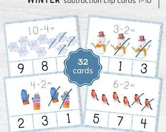 Winter Subtraction Clip Cards: Fun Math Activity for Preschoolers - Etsy