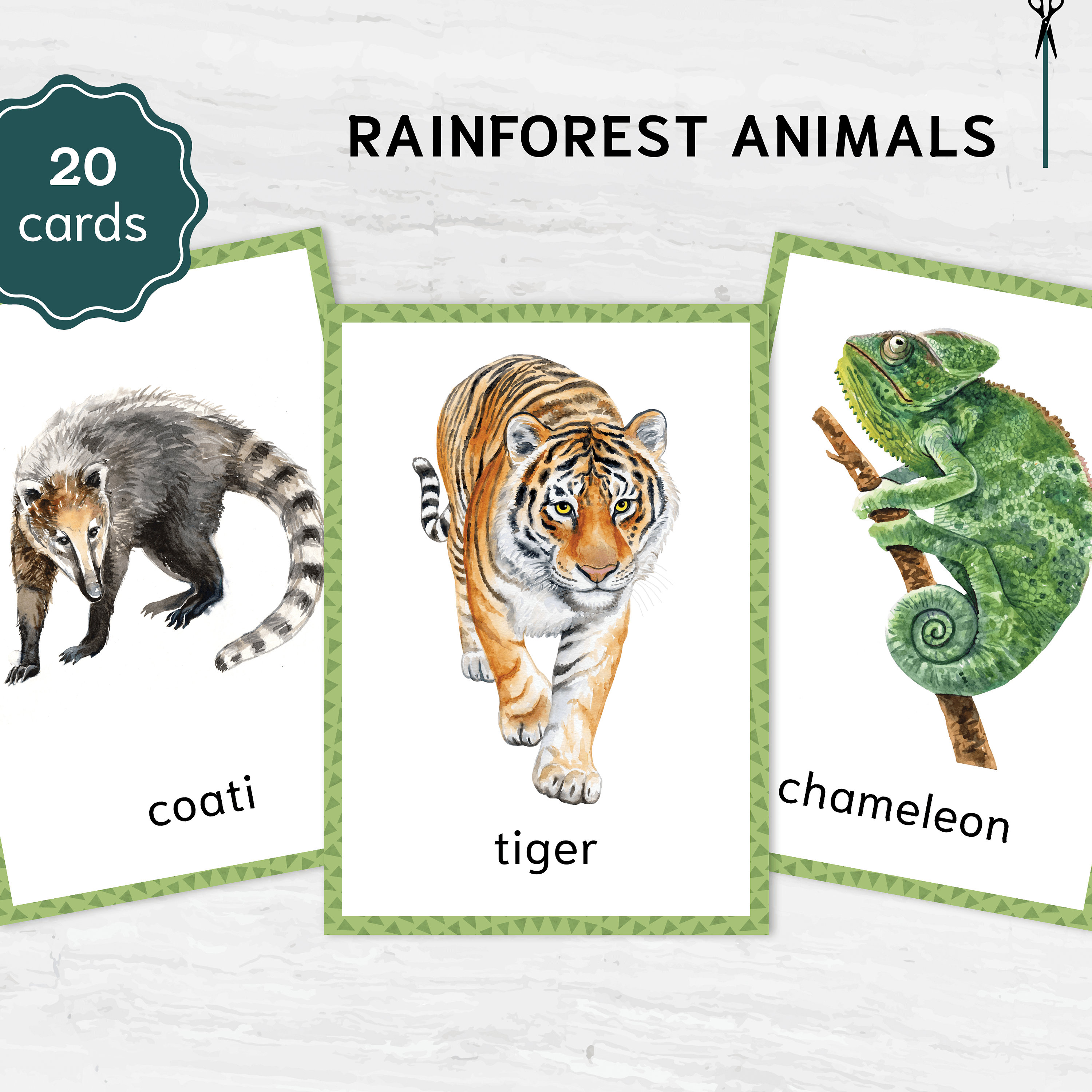 JUNGLE Animals Printable Flashcards. Montessori Homeschool Supplies ...