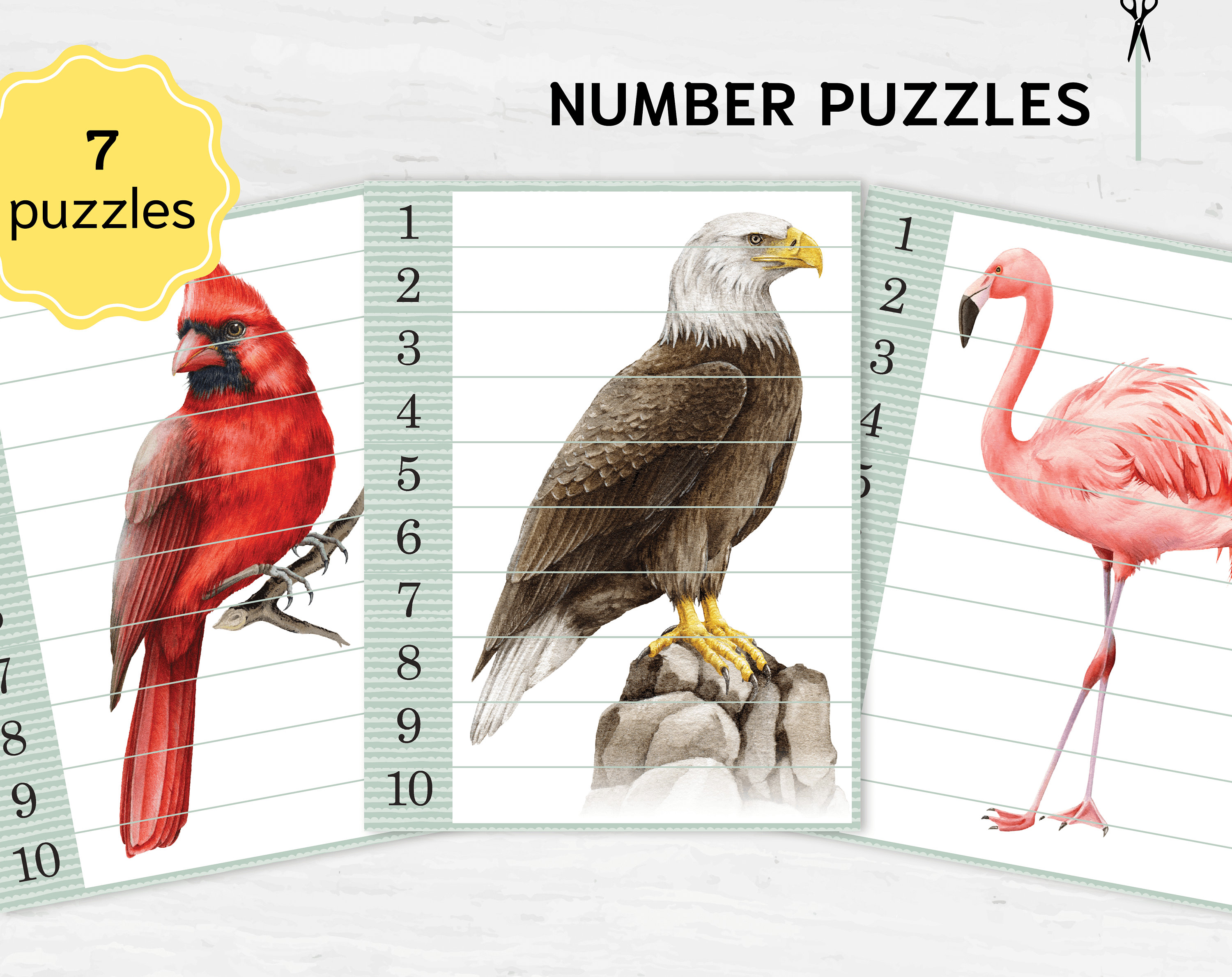 Birds Printable Puzzle. Number Sequence 1-10. Montessori Preschool Math ...