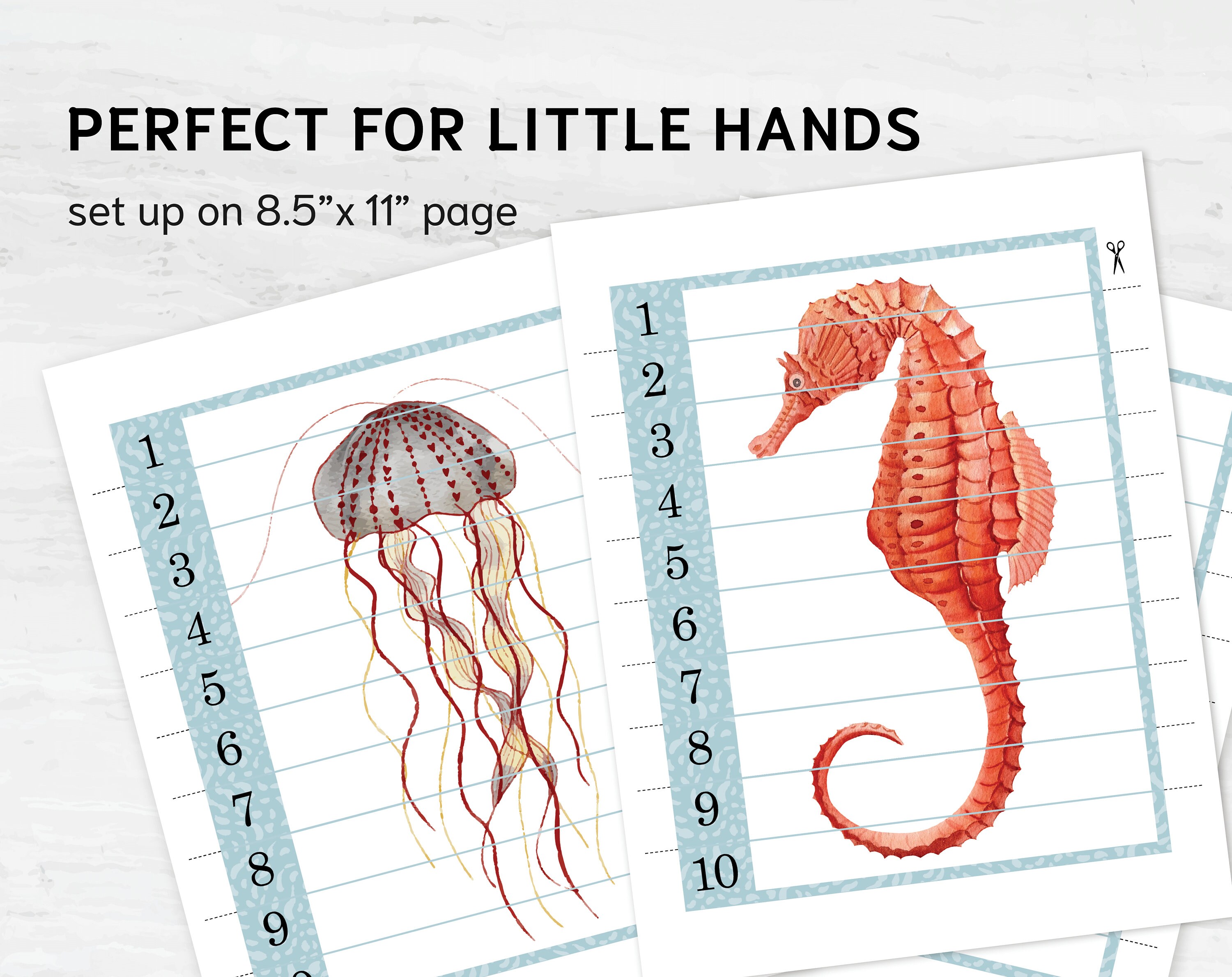 Sea Animals Number Sequence Printable Puzzle. Montessori Preschool Math ...