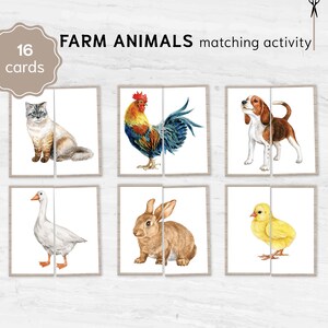 Farm Animal Matching Cards. Printable Preschool Activity. Educational ...