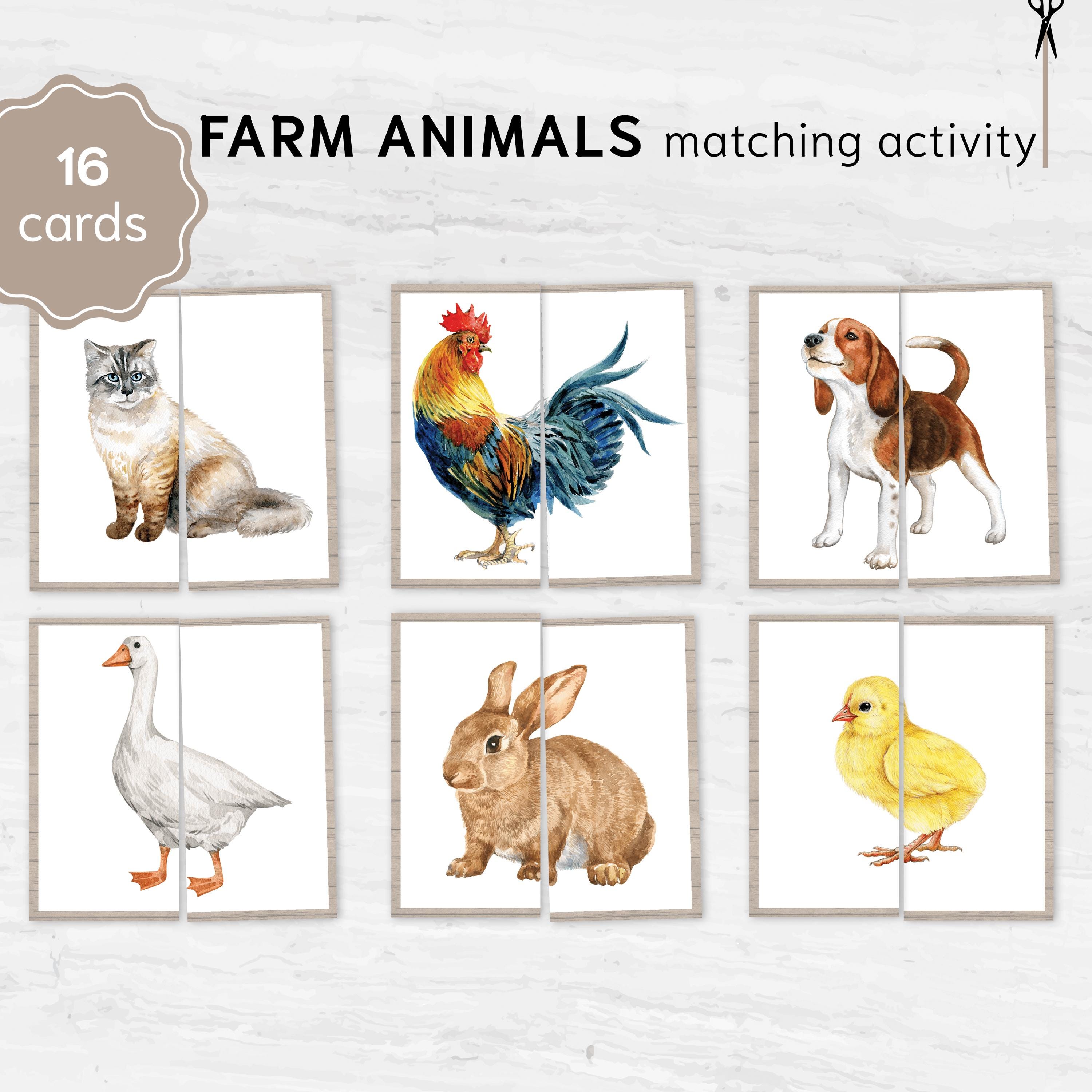 Farm Animal Matching Cards. Printable Preschool Activity. Educational ...