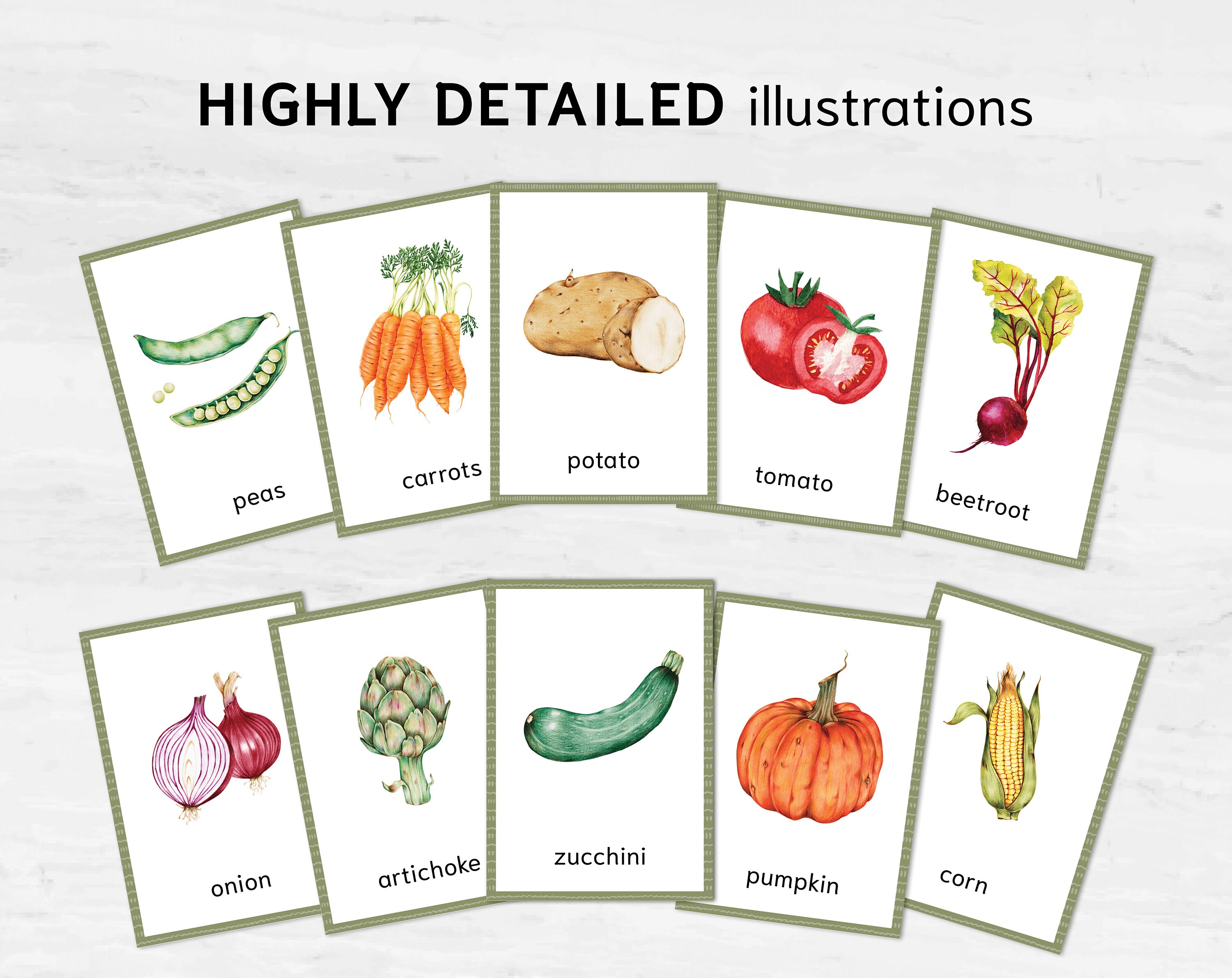 Montessori Vegetable Flashcards - Printable Vocabulary Cards for ...