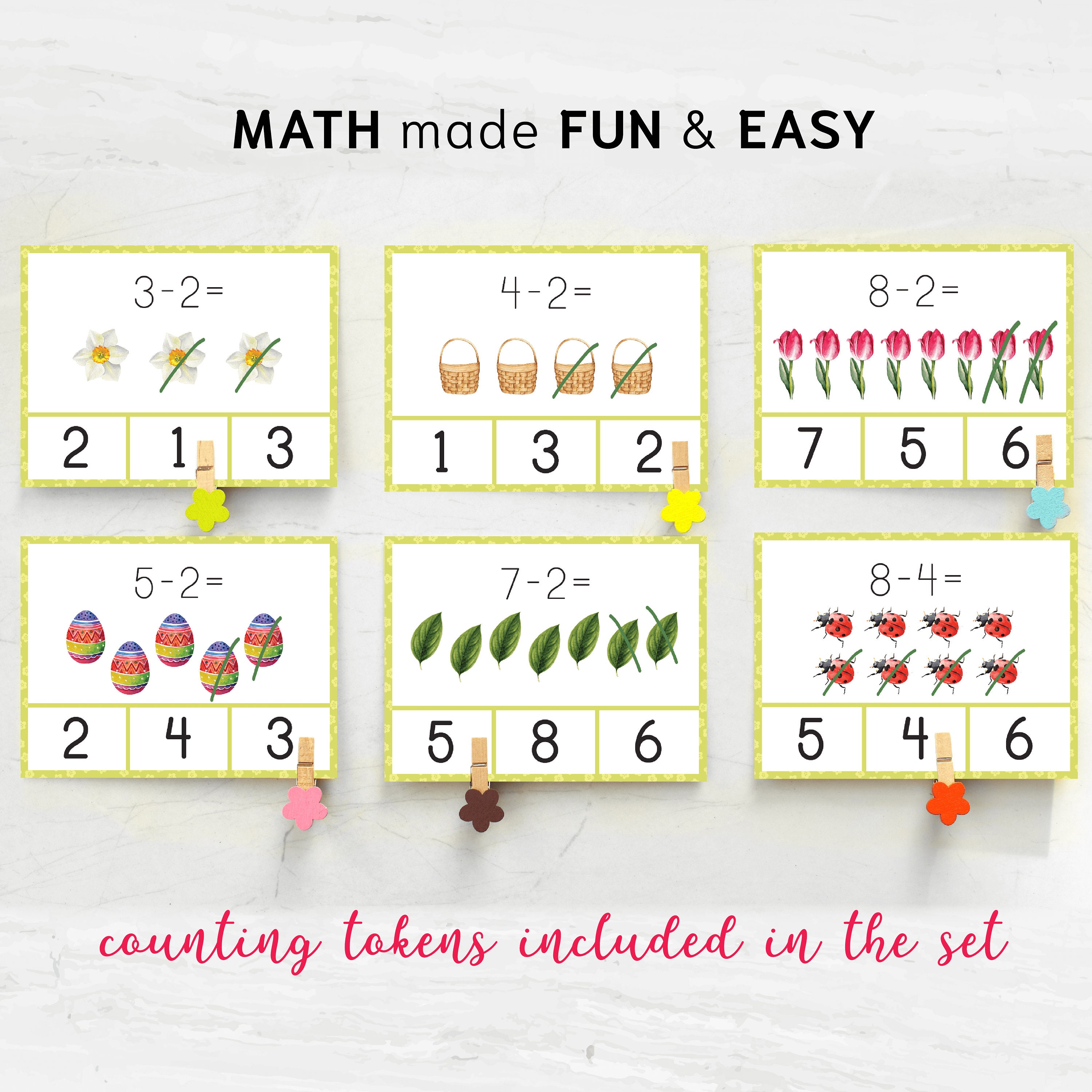 Spring Math Subtraction Clip Cards for Preschool | Montessori Math ...