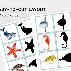 Ocean Shadow Matching Cards. Printable Watercolor Sea Animal Cards ...