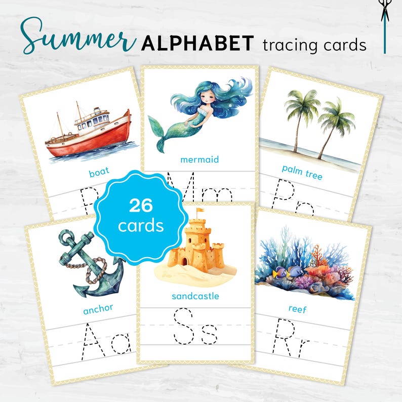 Summer Alphabet Tracing Cards – Printable Summer Themed Letter Learning ...