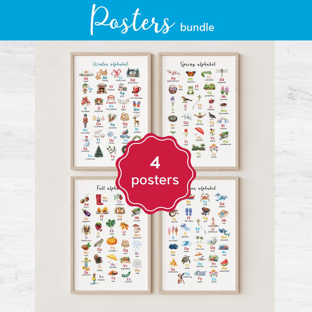 Seasonal Alphabet Posters Bundle | Spring Summer Fall Winter ABC ...