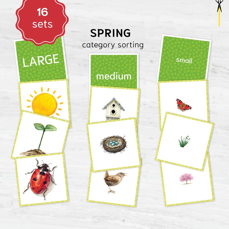 Spring Size Sorting Printable | Montessori Category Sorting Cards ...