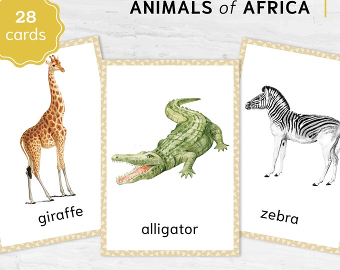 32 Wild Animals Flashcards / Image Cards for Kids. Nomenclature Cards ...