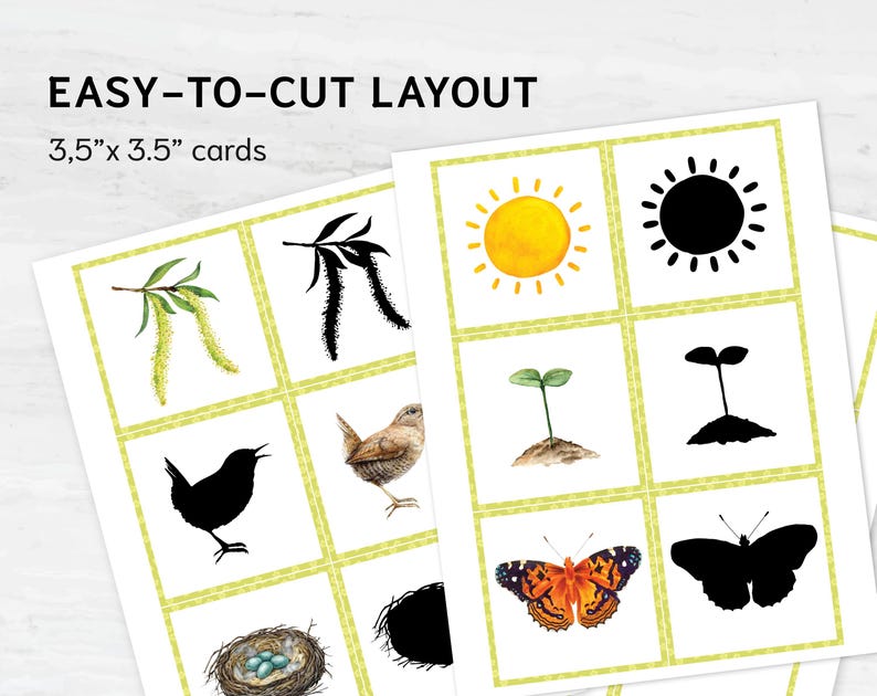 Spring Shadow Matching Cards: Montessori Learning Game for Preschool in ...