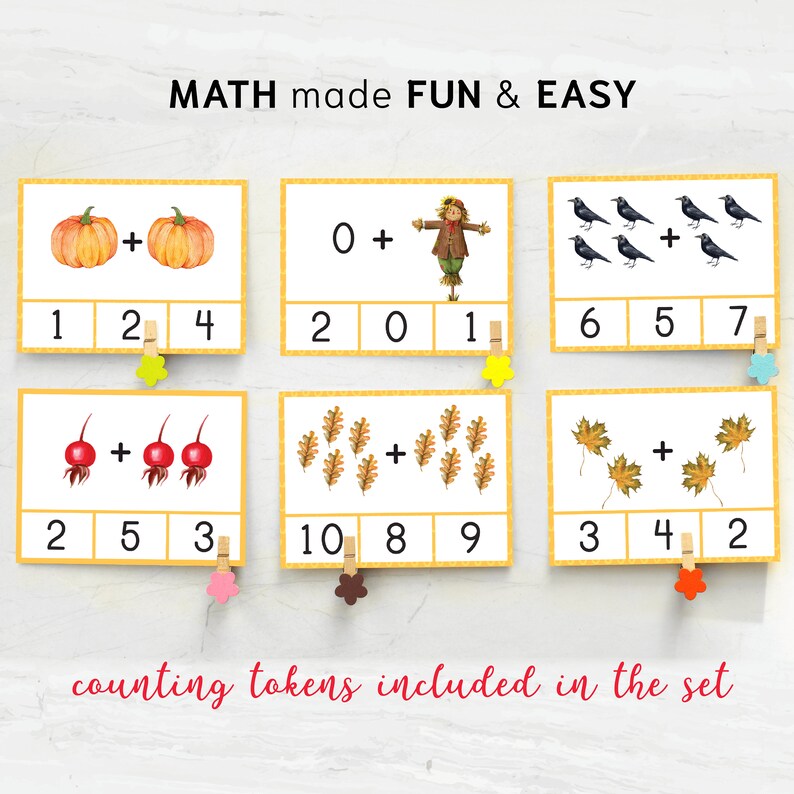 Montessori Fall Addition Cards: Preschool Math Practice (digital ...