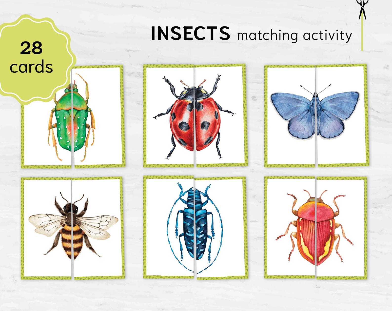 Insects Symmetry Matching Puzzle: Montessori Toddler Activity (digital ...