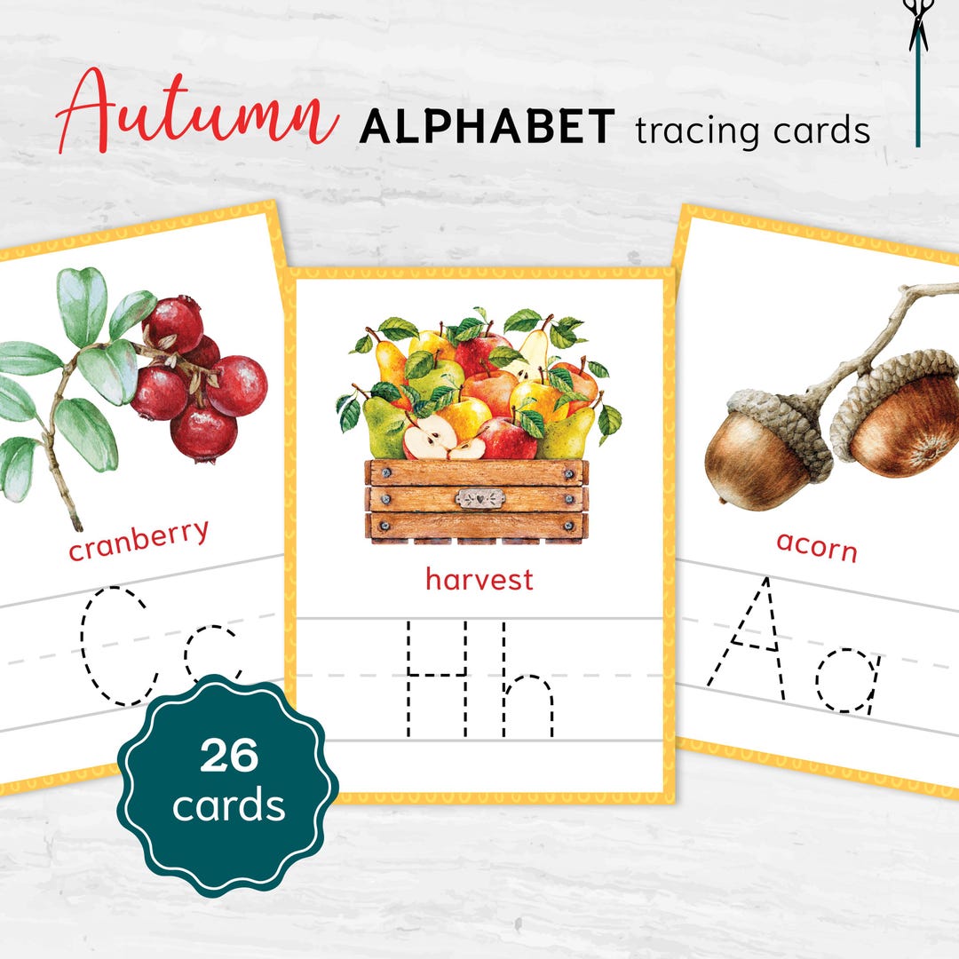 Fall Alphabet Tracing Cards – Printable Autumn Themed Letter Learning ...