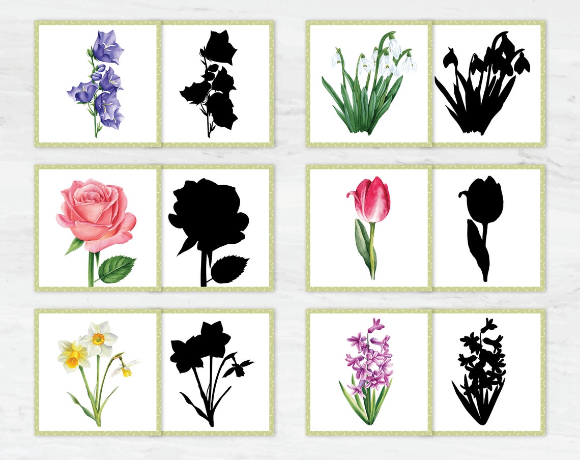 Flower Shadow Matching Cards: Montessori Learning Game (PDF Download ...