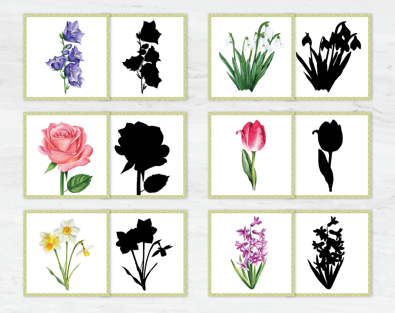Flower Shadow Matching Cards: Montessori Learning Game (PDF Download ...