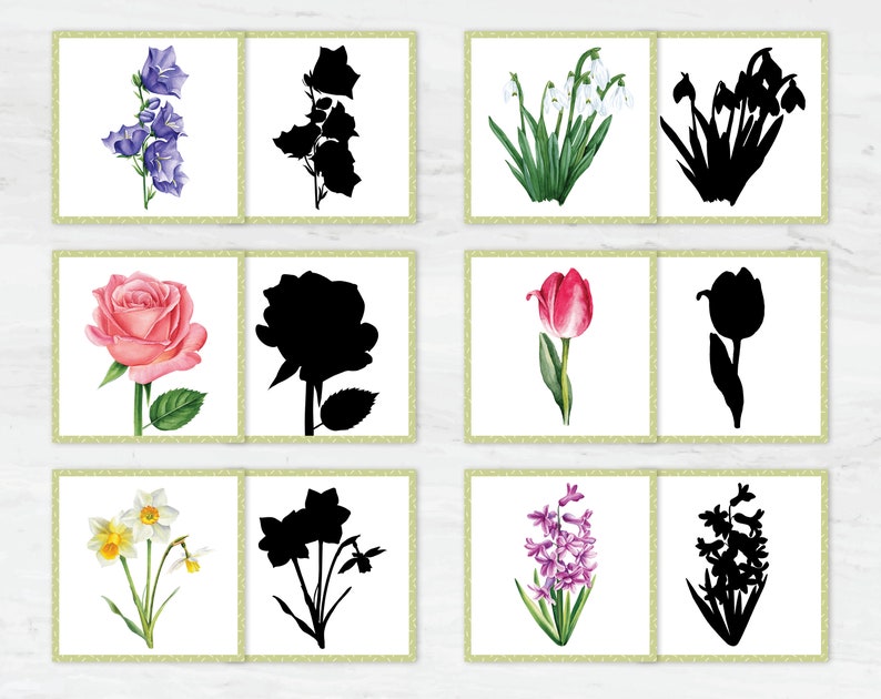 Flower Shadow Matching Cards: Montessori Learning Game (PDF Download ...