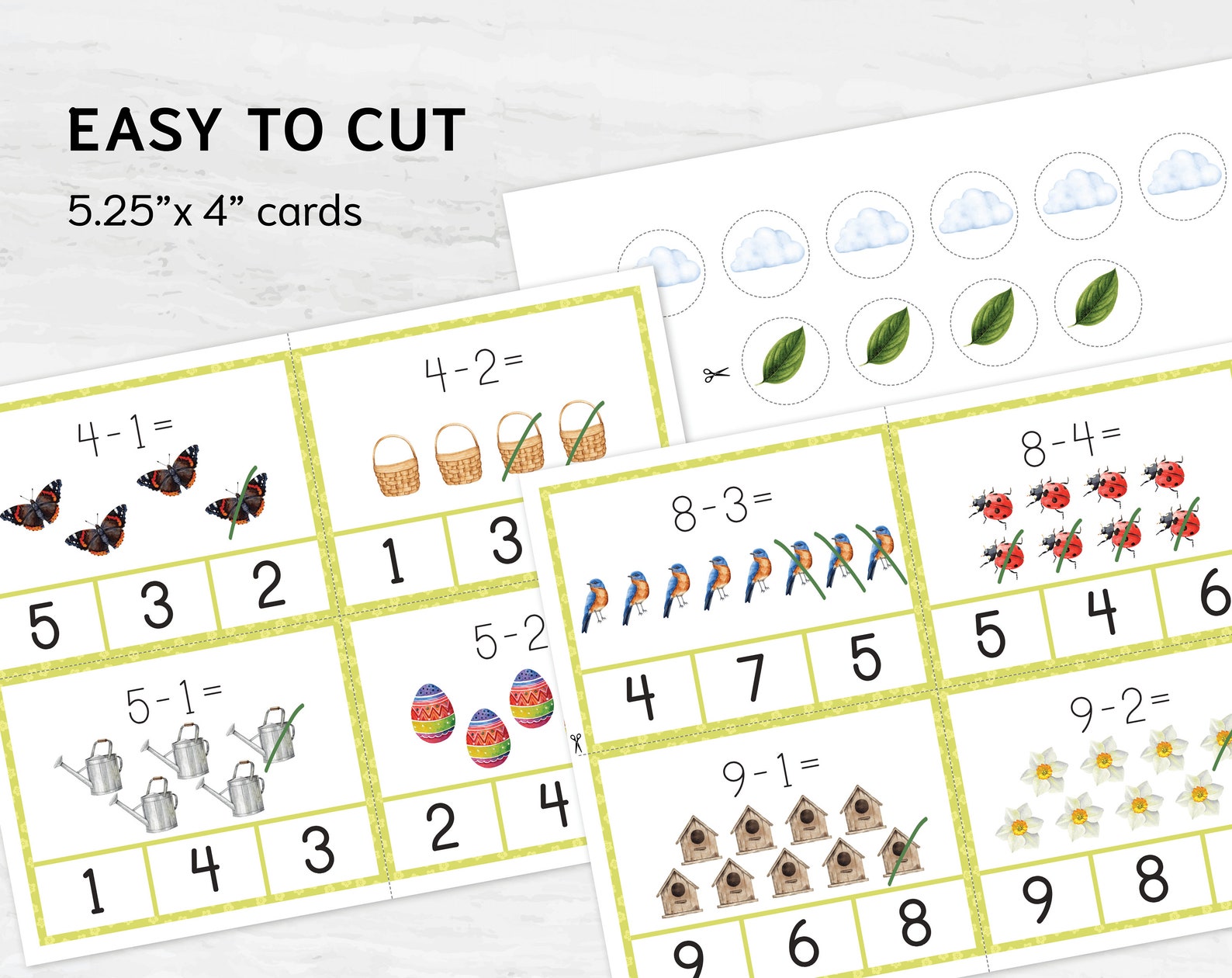 Spring Math Subtraction Clip Cards for Preschool | Montessori Math ...