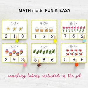 Spring Math Subtraction Clip Cards for Preschool | Montessori Math ...