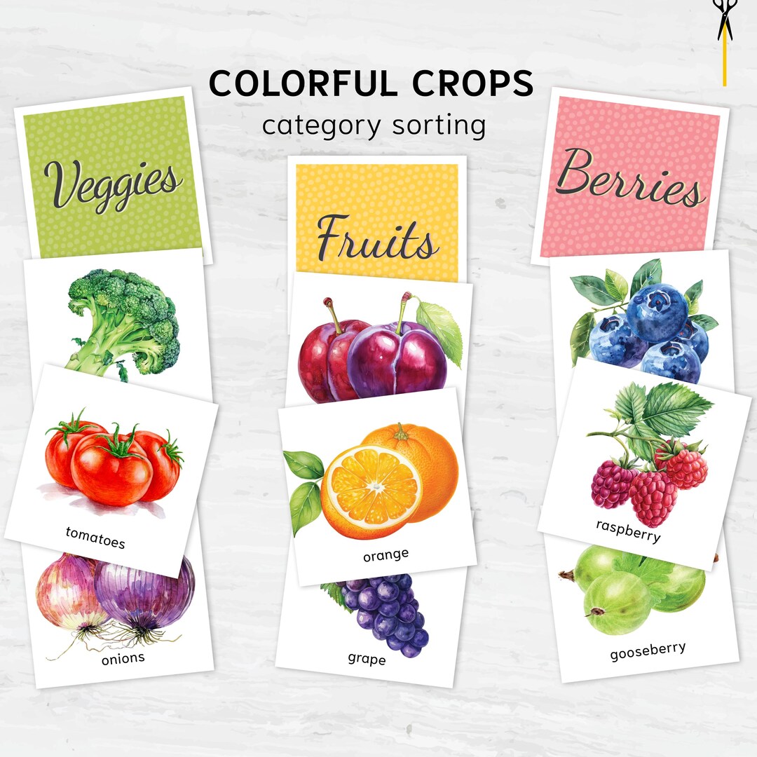 Watercolor Produce Sorting Activity: Montessori Preschool Printable ...