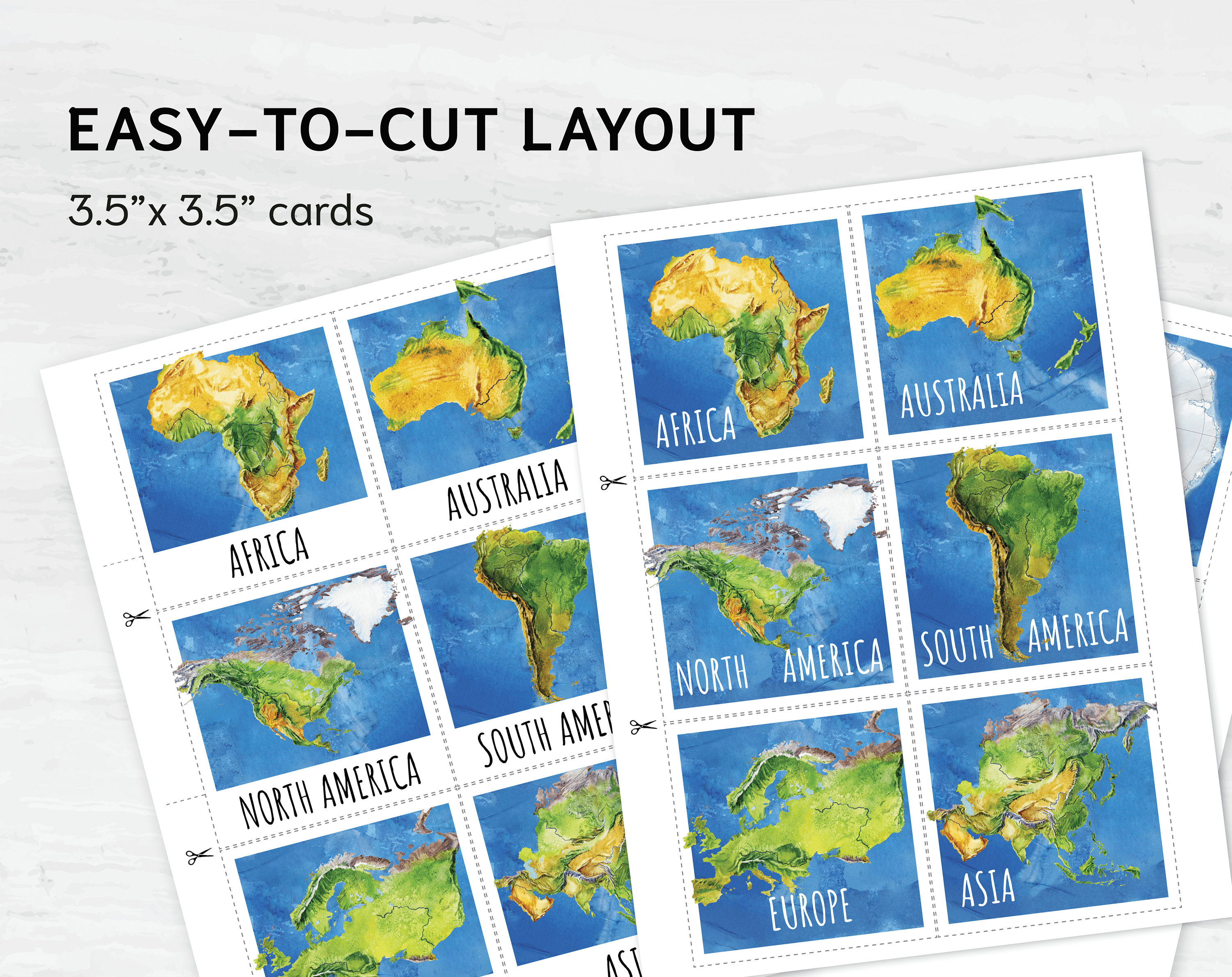 Montessori 7 Continents Flash Cards Geography Learning for Kids - Etsy