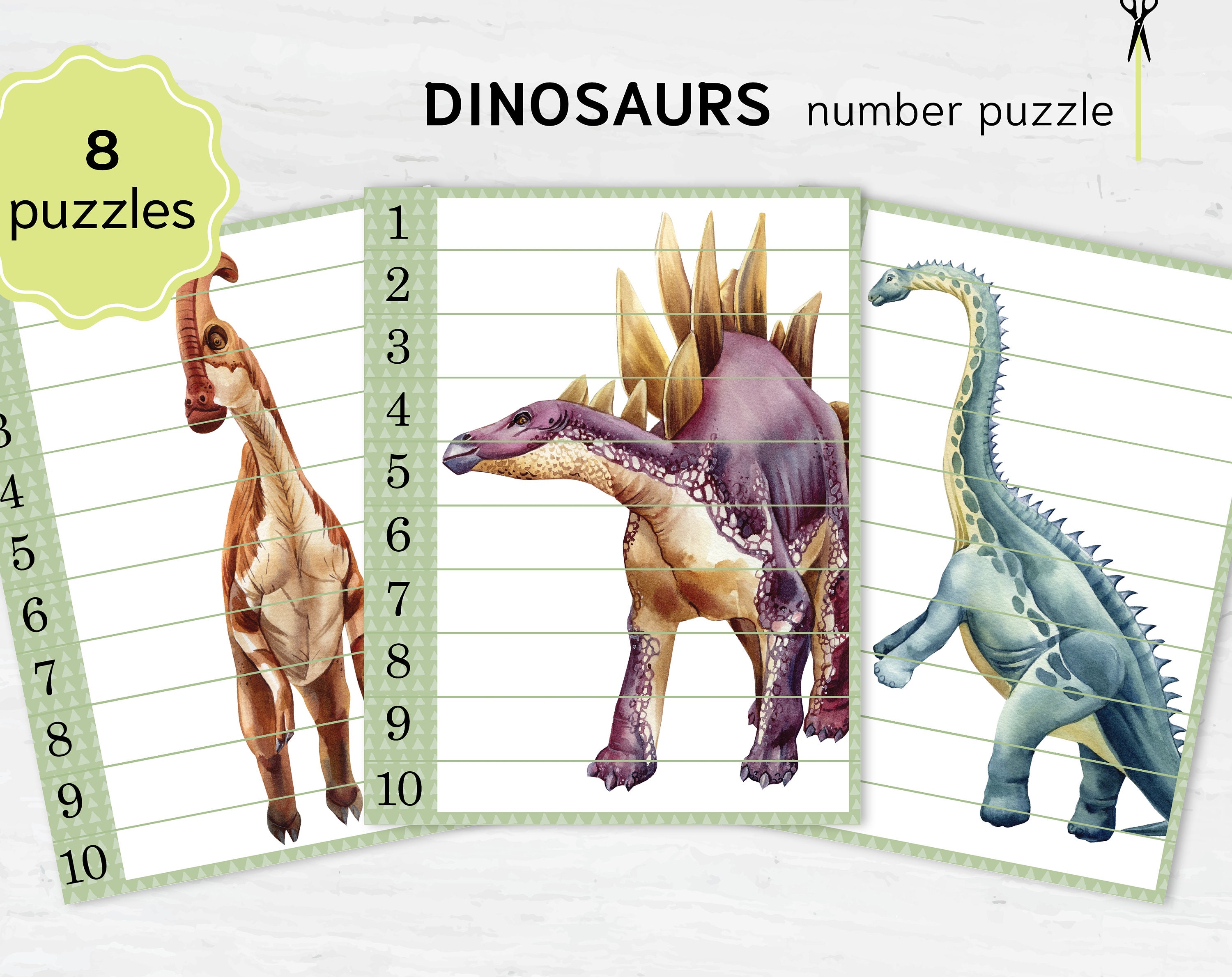 Dinosaur Number Sequence Printable Puzzle. Montessori Preschool Math ...