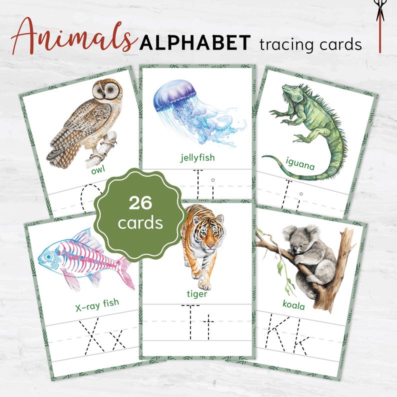 Animal Alphabet Tracing Cards – Printable Letter Learning Activity for ...