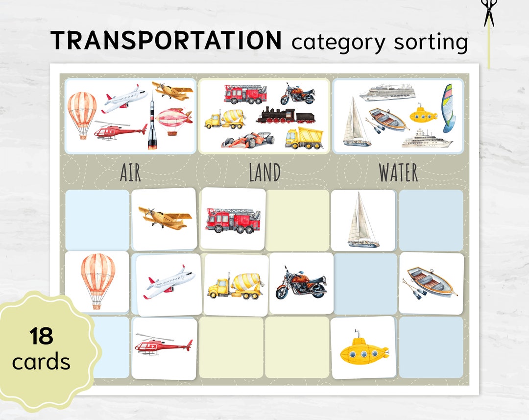 Transportation Sorting Activity: Montessori Preschool Math (printable ...
