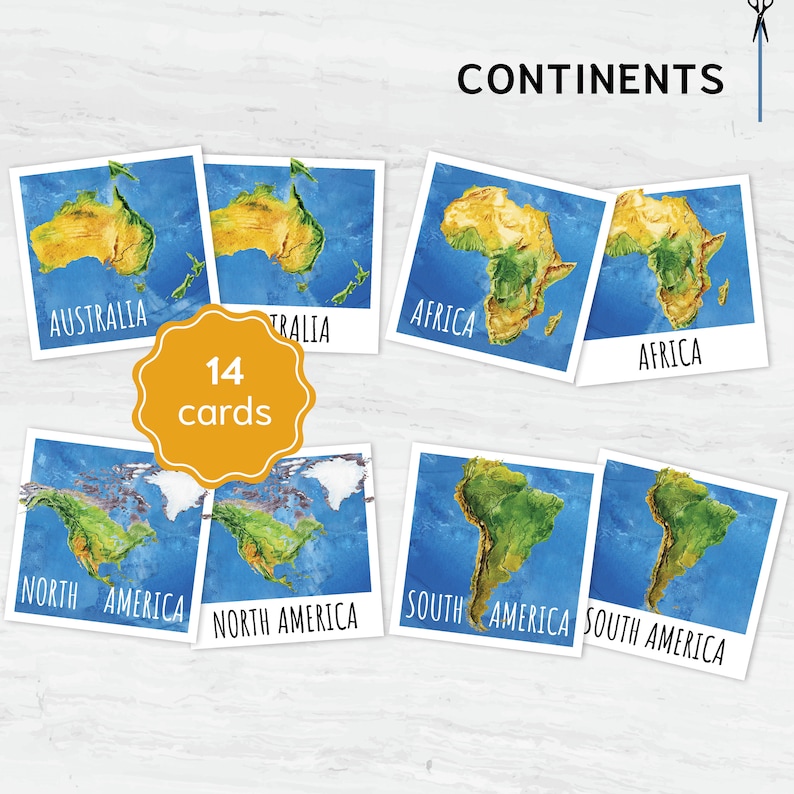 7 Continents Flash Cards - Montessori Geography Learning for Kids ...