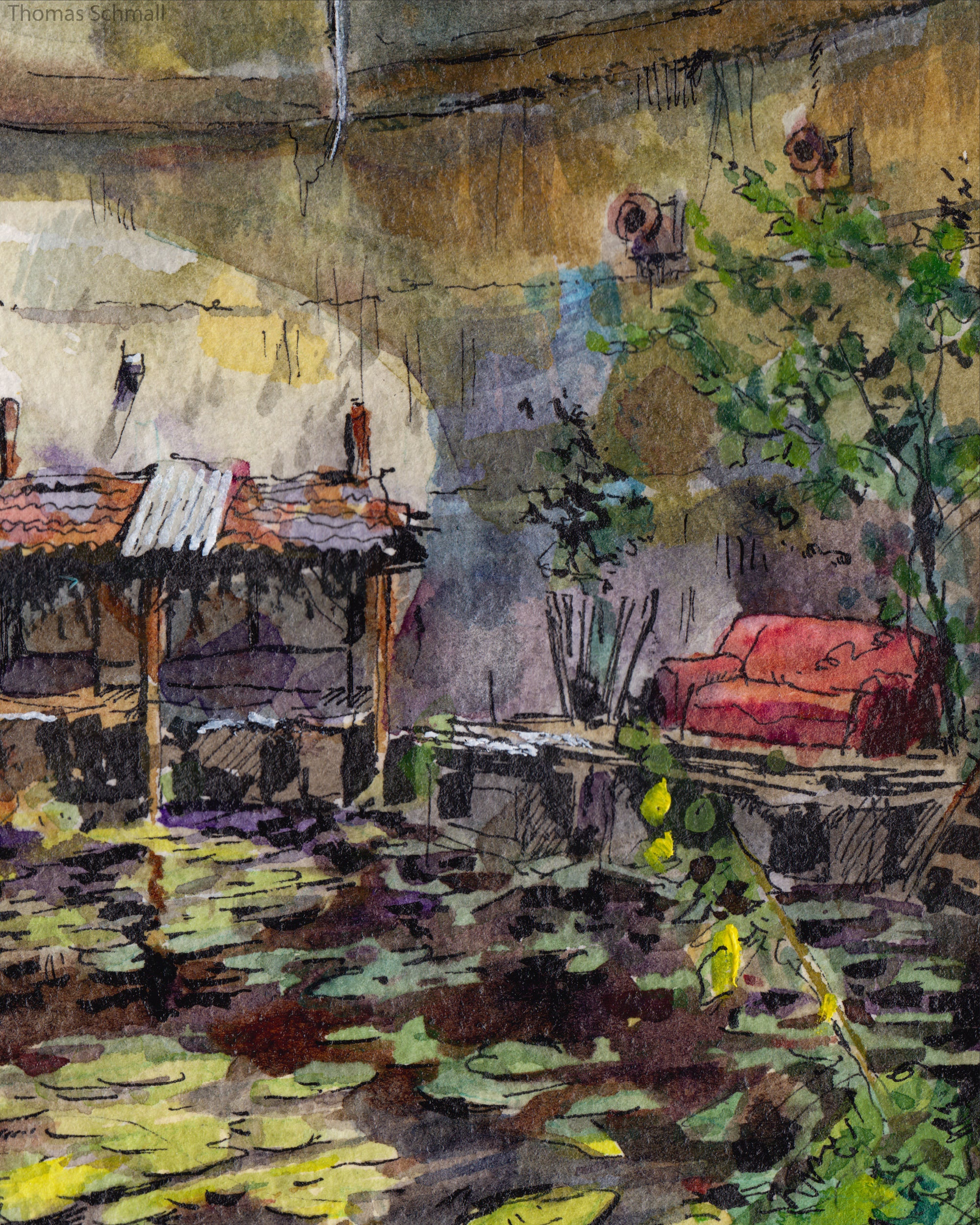Fish Pond in a Silo – Original Watercolor Painting of Dutch Art Space ...