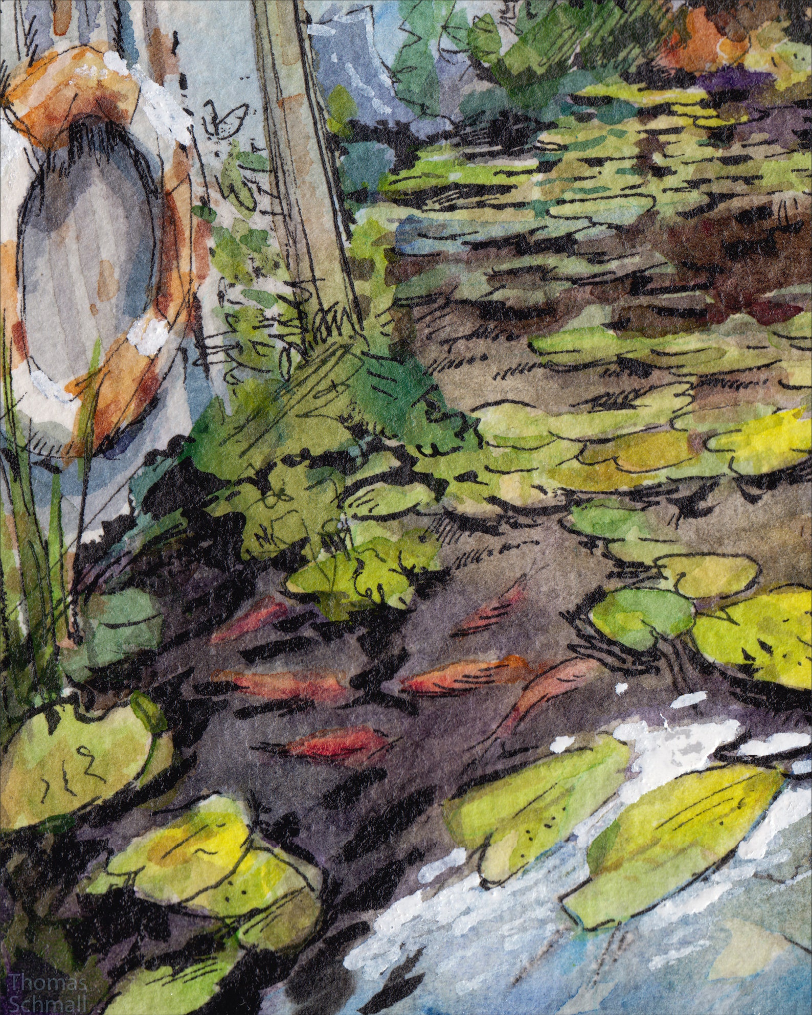Fish Pond in a Silo – Original Watercolor Painting of Dutch Art Space ...