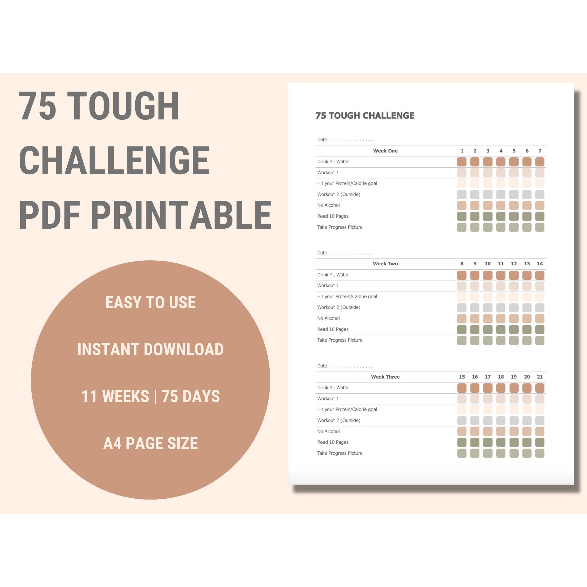 75 Tough Challenge PDF Printable Instant Download 75 Day Challenge ...
