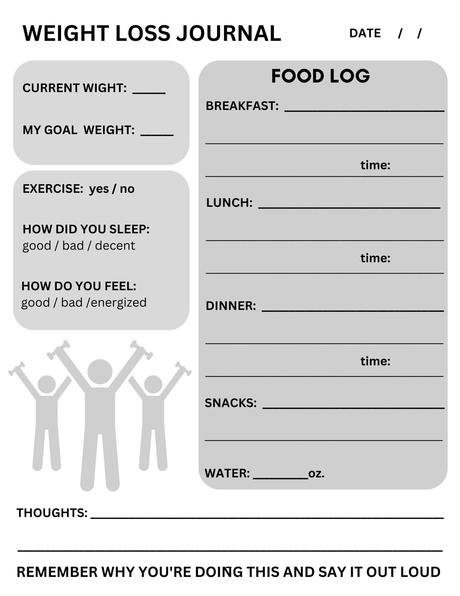Weight Loss Journal Digital Download Print, Diet and Exercise Goals ...