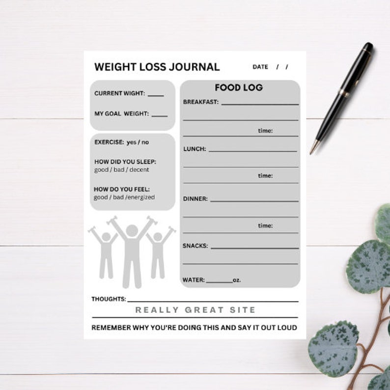 Weight Loss Journal Digital Download Print, Diet and Exercise Goals ...