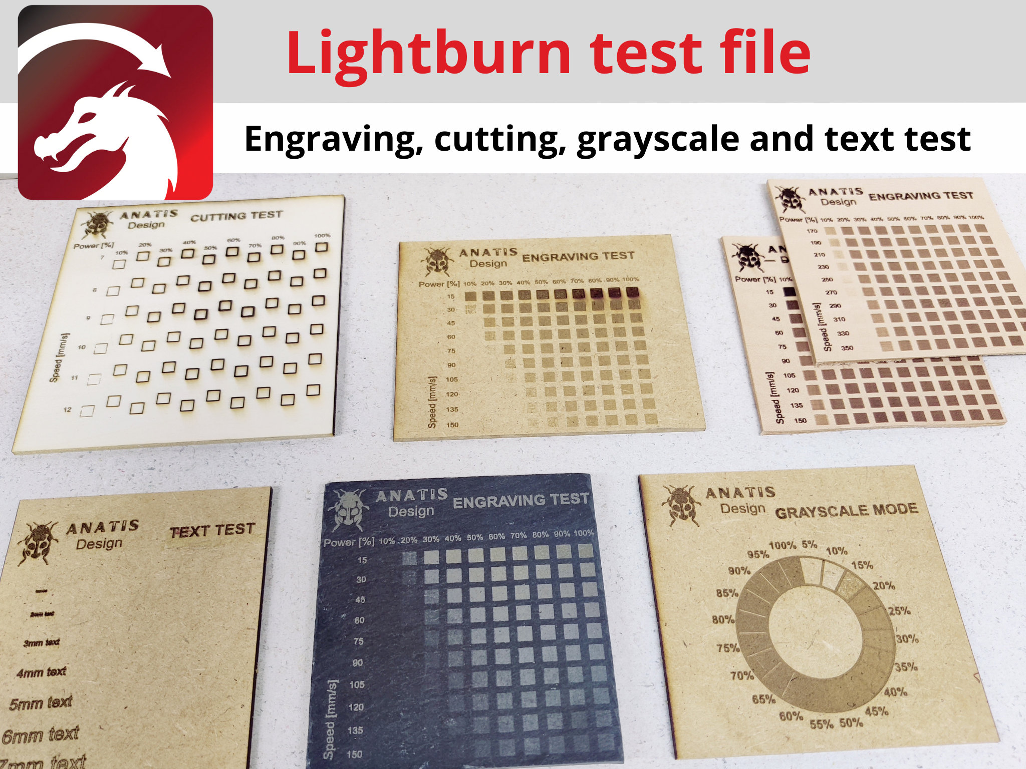 Laser Test Files, Lightburn, Material Test Card, Cutting, Engraving ...